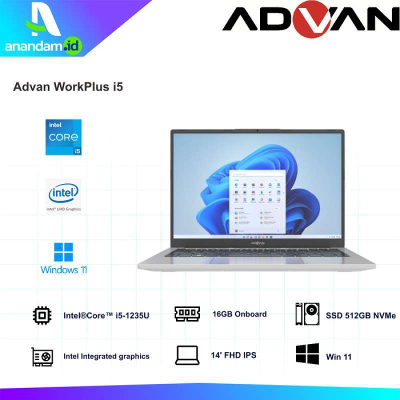 Jual Advan Workplus Core I5-1235u 16gb 512gb 14 Fhd Ips Win 11 ...