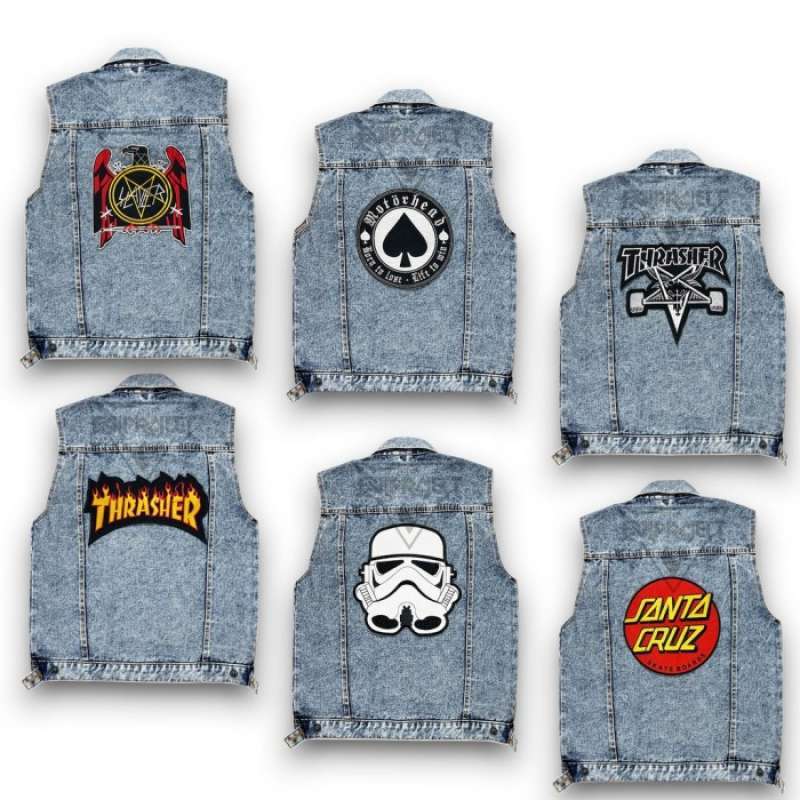 Jual Rompi/jaket Jeans Rompi Pria/emblem Sudah Di Jahit Desain Casual ...