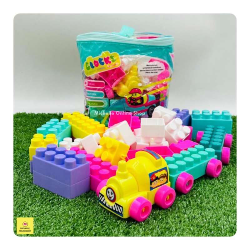 Promo Mainan Block Bongkar Pasang Balok Susun Isi 55pcs Blocks Building ...