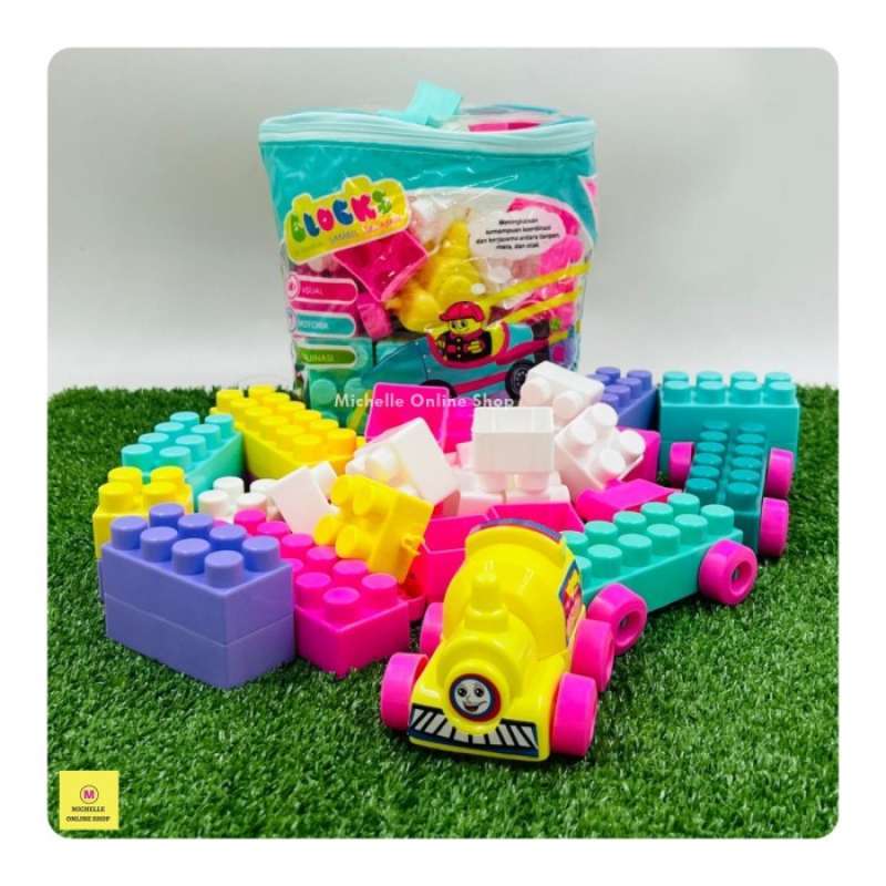 Promo Mainan Block Bongkar Pasang Balok Susun Isi 55pcs Blocks Building ...