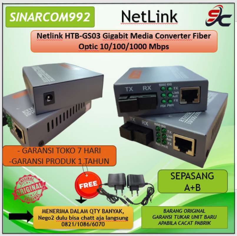 Promo Netlink Htb-gs03 Gigabit Media Converter Fiber Optic 10/100/1000 ...