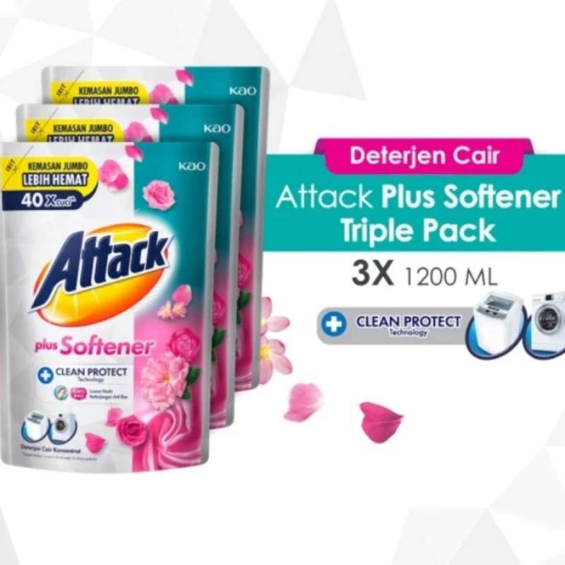 Promo Attack Detergen Cair Plus Softener 1200 Ml Triple Pack Diskon 33% ...