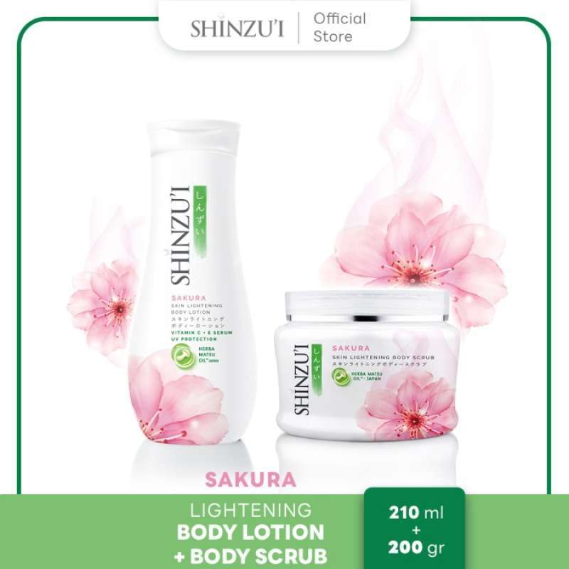 Jual Paket Skin Lightening Body Lotion Sakura 210ml + Body Scrub 200g ...