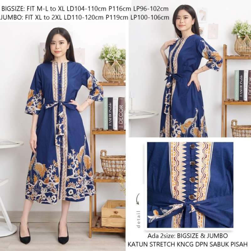 Promo Midi Dress Batik Wanita Full Kancing Depan Gaun Formal Casual ...