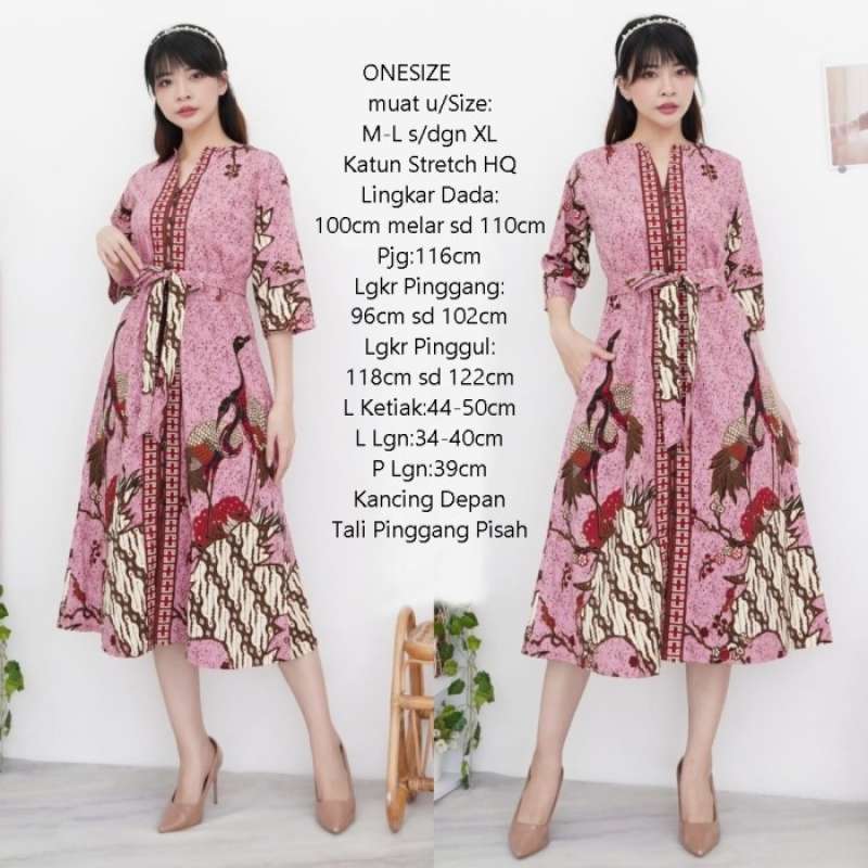 Promo Midi Dress Batik Wanita Full Kancing Depan Gaun Formal Casual ...
