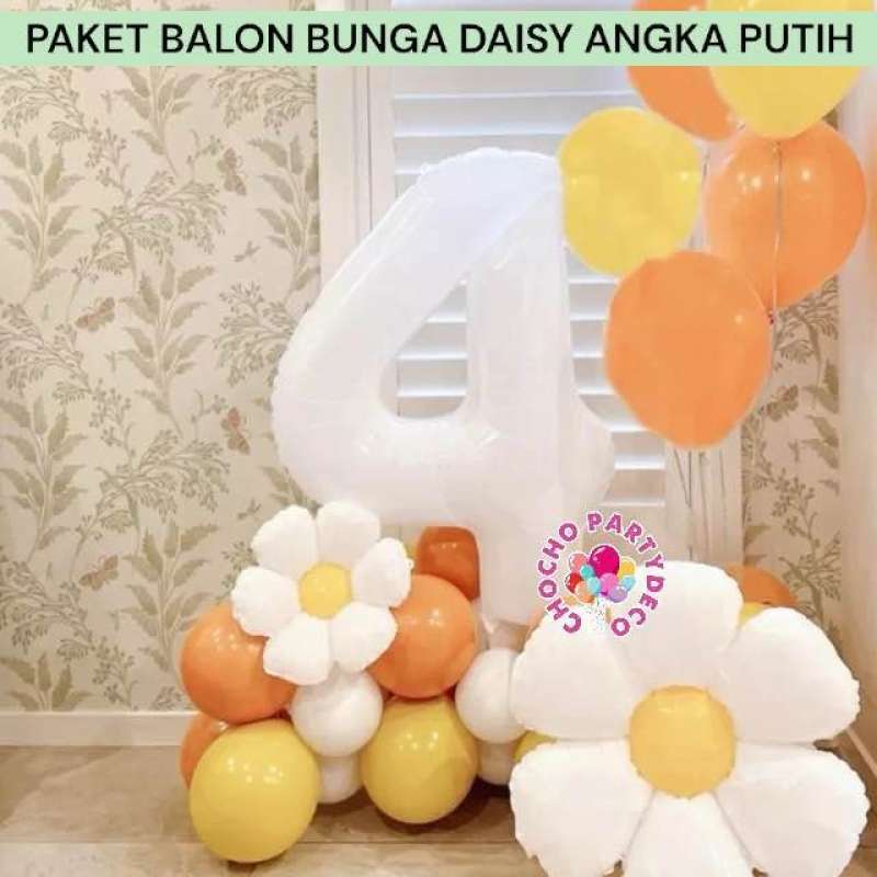 Jual Paket Dekorasi Ulang Tahun Balon Angka Putih Bunga Daisy Jumbo Di ...