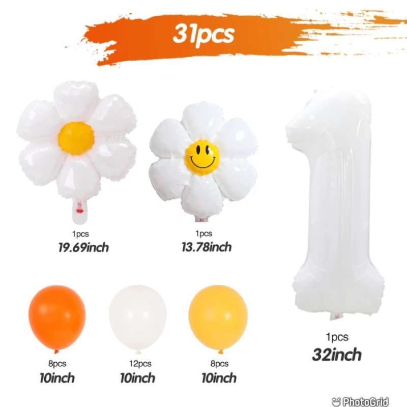 Jual Paket Dekorasi Ulang Tahun Balon Angka Putih Bunga Daisy Jumbo Di ...