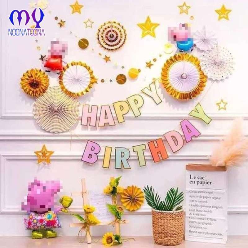Jual Banner Bunting Ulang Tahun Set Dekorasi Balon Foil Happy Birthday ...