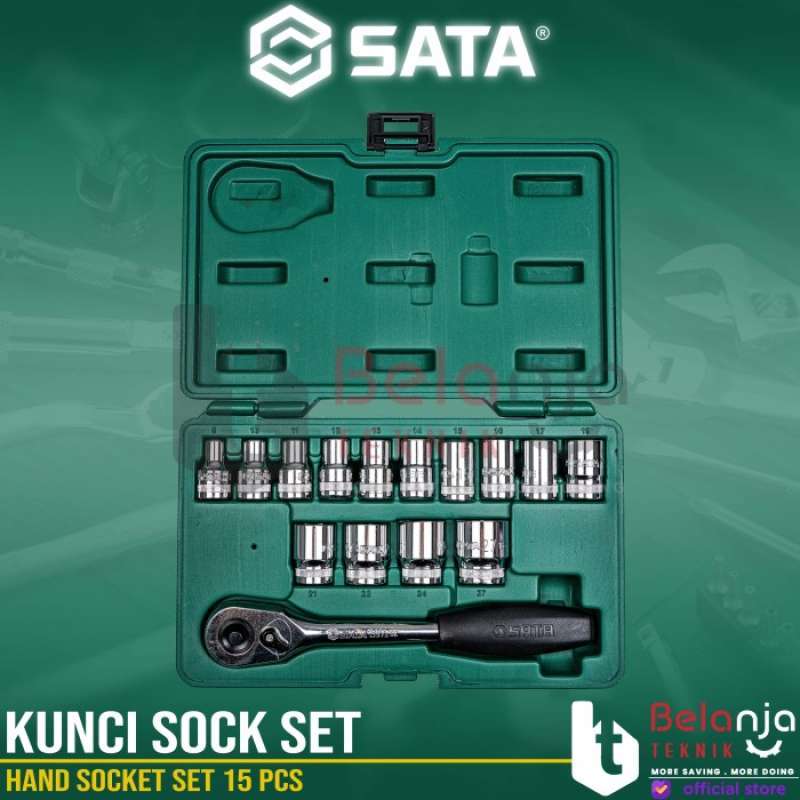 Jual Sata Hand Socket Set 15 Pcs 1/2 Inch 6 Pt Kunci Shock Sock Sok ...