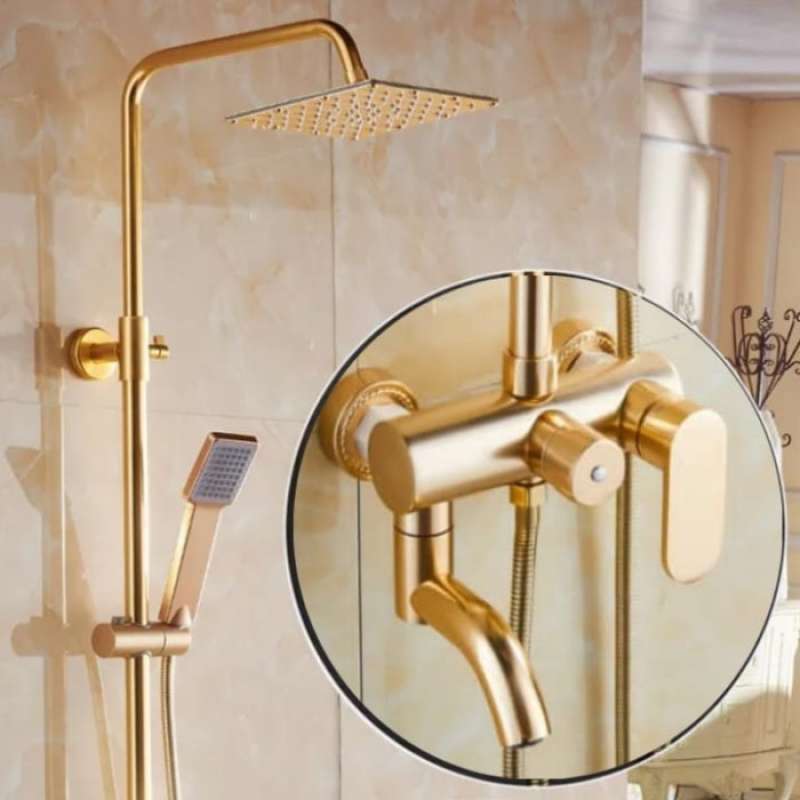 Jual Shower Tiang Gold Emas Model Onda /showe Set Kamar Mandi Panas ...