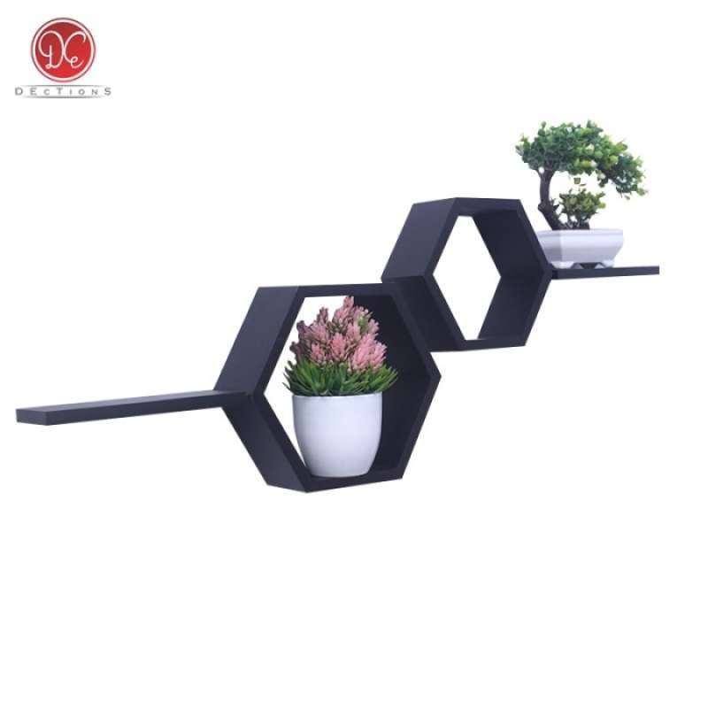 Promo Rak Hexagonal Segi Enam Minimalis Set Ambalan Dinding Kayu
