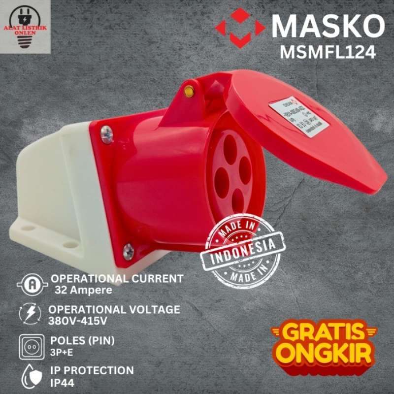 Jual Premium Masko Industrial Wallmount Socket 4 Pin 32 Ampere 3p+e 32a ...