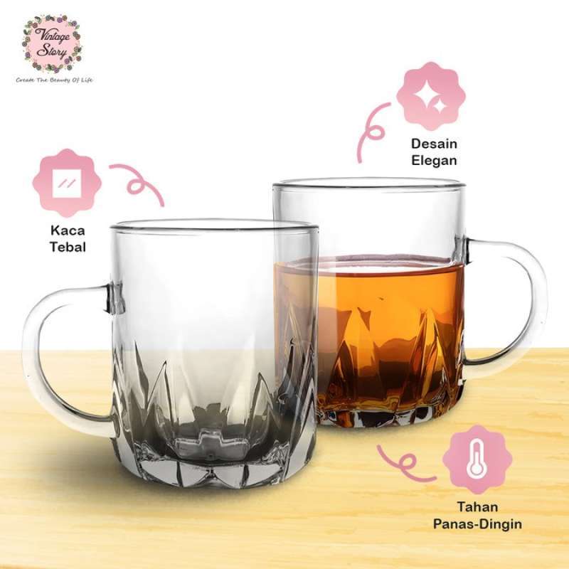 Promo Gelas Kaca Borosilicate Aesthetic Tebal Set 6 Tahan Panas Dingin 220ml Diskon 23% Di ...