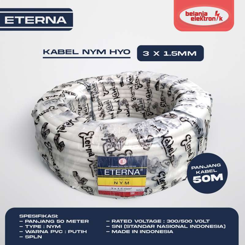 Jual Eterna Kabel Listrik Nym Hyo Putih Kawat Tembaga 3 X 1.5mm 50m Di Seller Belanjaelektronik ...