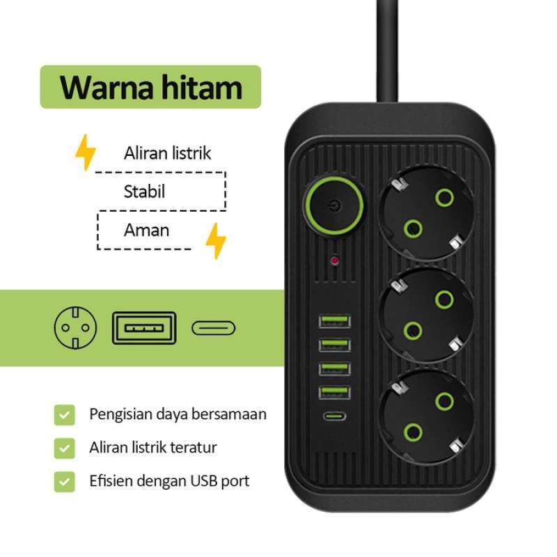 Jual 2500w Stop Kontak Usb Kabel Serbaguna Multiguna Panjang 2 Meter Original Power Socket 3 ...