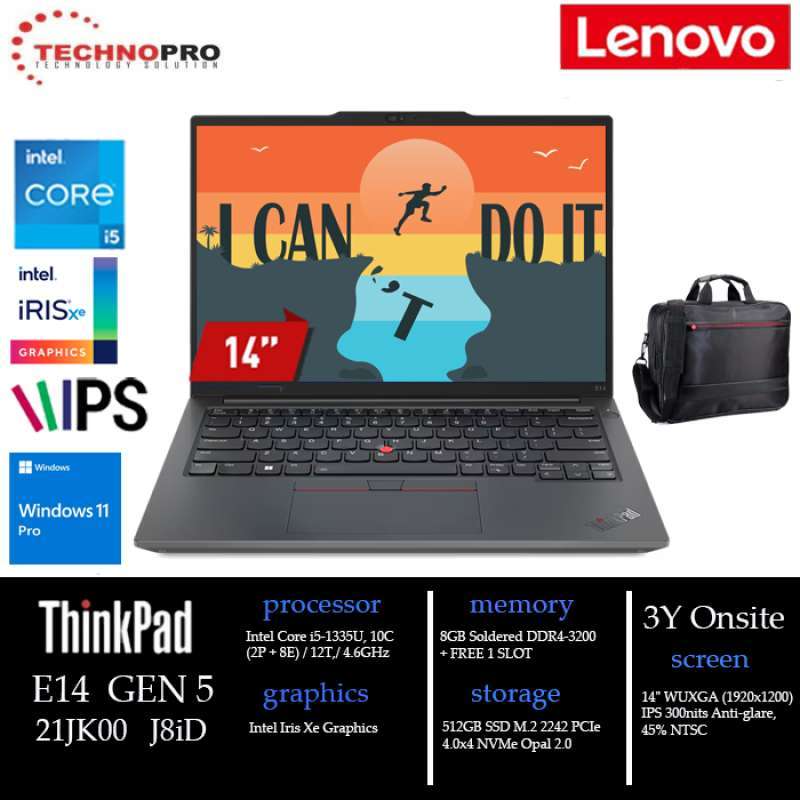 Promo Lenovo Thinkpad E14 Gen 5 21jk00 J8id || Intel Core I5-1335u Iris Xe 8gb Ddr4-3200 512gb ...