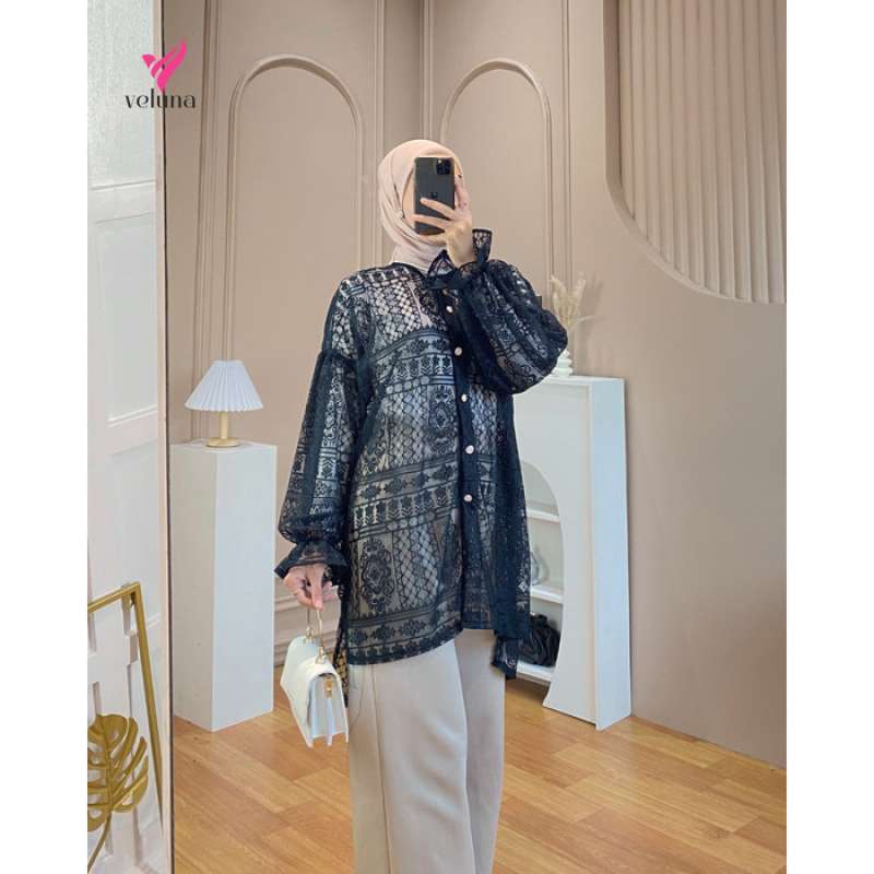 Jual Veluna - Renica Outer - Vho111 - Kardigan Brukat Putih Long Cardy ...