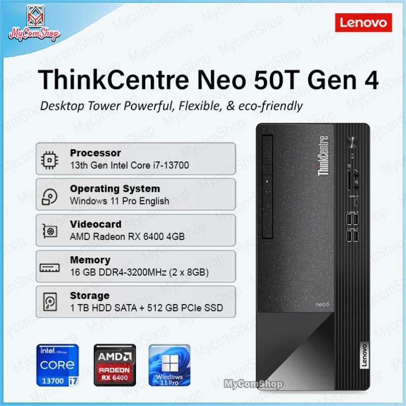 Jual Lenovo Thinkcentre Neo 50t Gen 4 Desktop Tower I7-13700 16gb Ram 1tb Hdd 512gb Ssd Amd ...