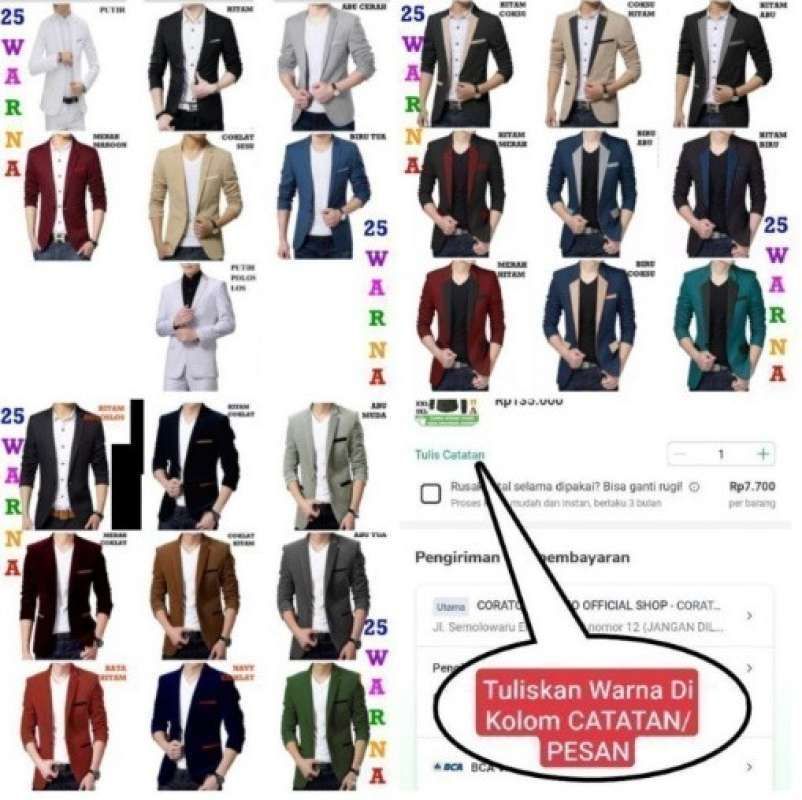 Jual 25 Warna Blazer Pria Jas Cowok Laki Hitam Polos Los Black Kantor ...