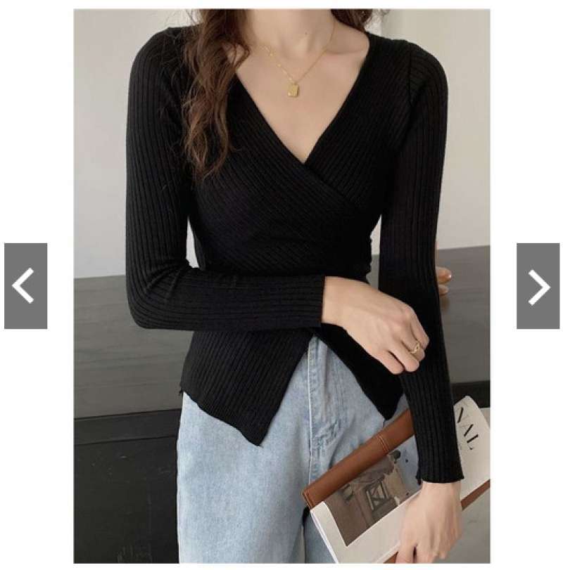 Jual Jennie Atasan Rajut Silang V-neck Korean Style Wanita By Overloady Di Seller Zati Shop ...