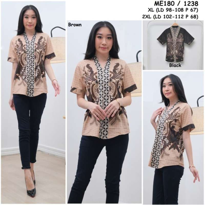 Jual Blouse Batik Wanita Reg - Jumbo Me180 - L1273 Navy Di Seller Zati ...