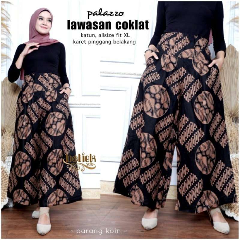 Jual Kulot Palazzo Lawasan Coklat Motif Batik Jumbo Bawahan Formal ...