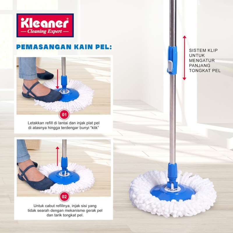 Jual Kleaner Tongkat Tornado Mop 1 Set Dengan Kepala Pel Spin Mop ...