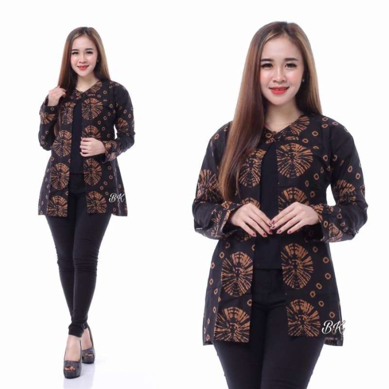 Jual Blezer Outer Baju Luaran Wanita Batik Hitam Coklat Busana Kerja Di ...