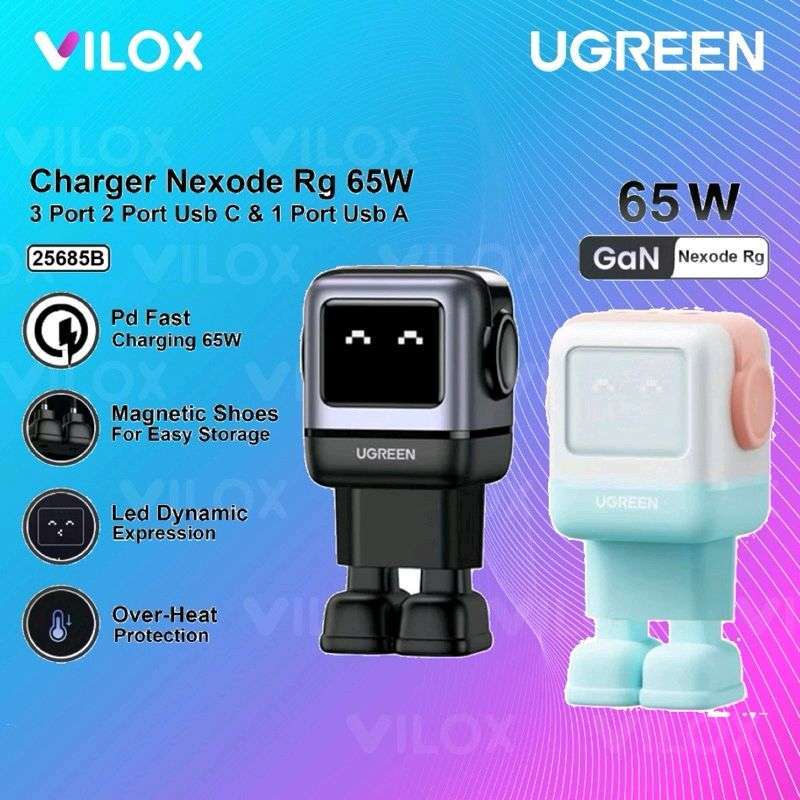 Jual Ugreen Robot Design Charger Fast Pd Gan 65w 3 Port - Biru Pink ...