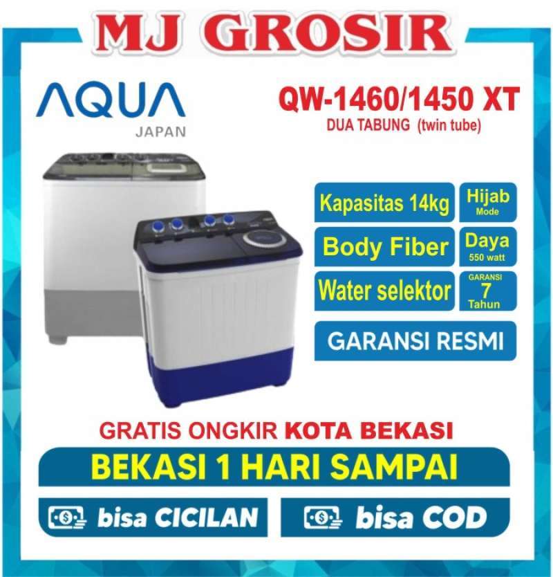 Promo Mesin Cuci Aqua Japan Qw1450t 14kg 2 Tabung 1450t 14 Kg 1450 Hijab Diskon 23% Di Seller ...