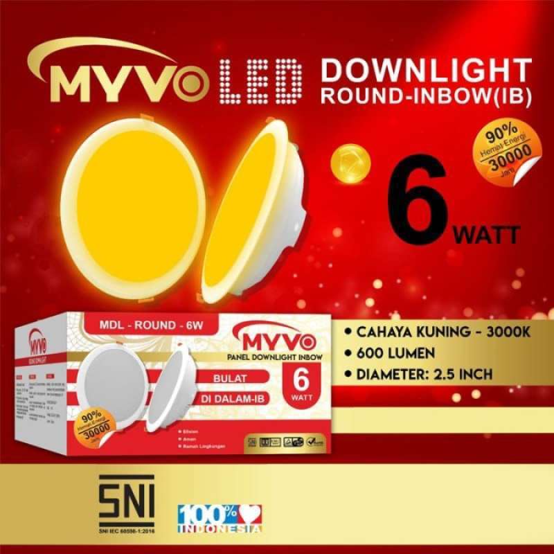 Promo Myvo Lampu Panel Downlight Led Premium Inbow Sni - 6w, Putih ...