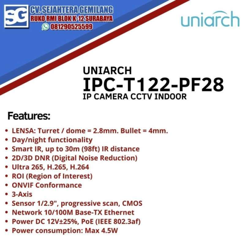 Promo Uniarch Ip Camera Cctv Indoor 2mp Ipc-t122-pf28 Diskon 23% Di ...