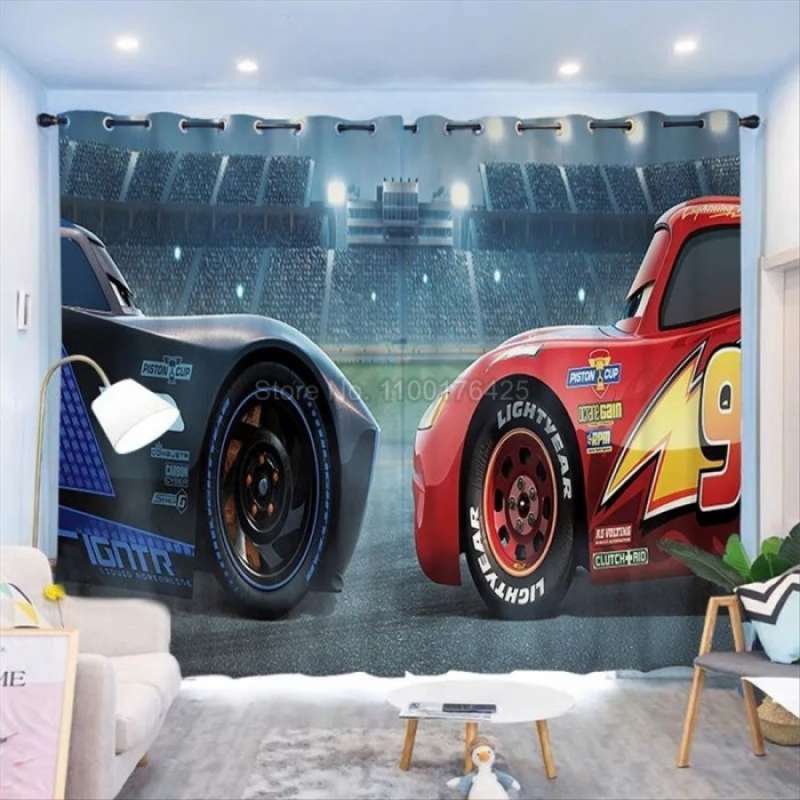 Jual Lightning Mcqueen Car Window Drapes Boy Cartoon Kids Room Di ...