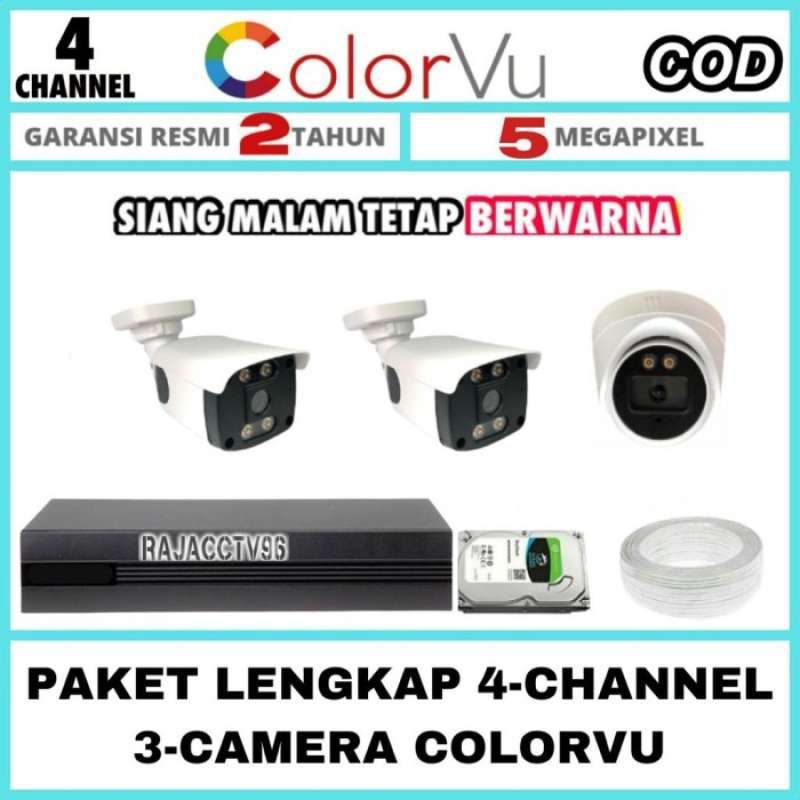 Promo Paket Cctv Colorvu Siang Malam Berwarna 4 Channel 3 Camera 5mp ...