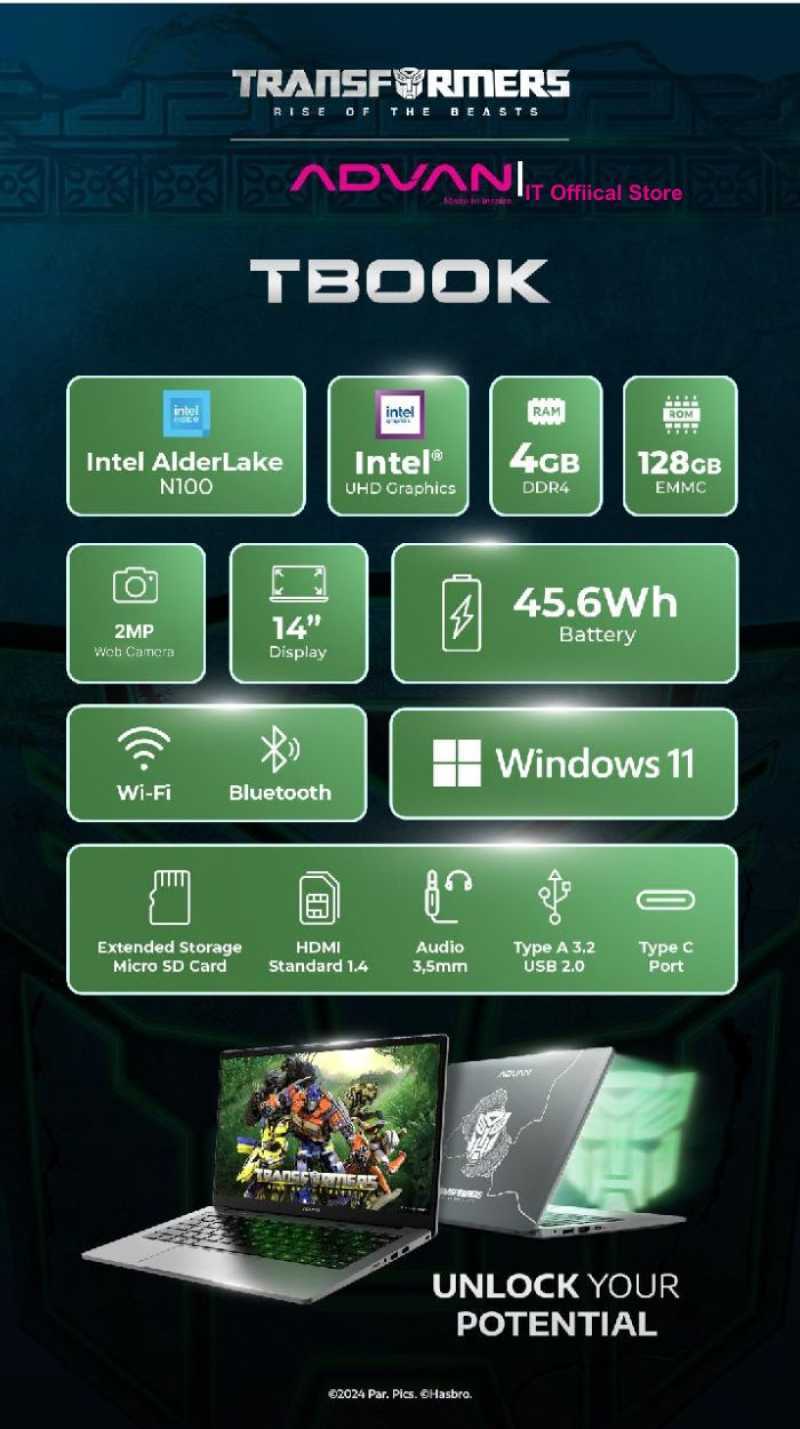 Jual Advan Transformer T-book Grey ( N100 4gb 128gb Emmc Intel Uhd 14 ...
