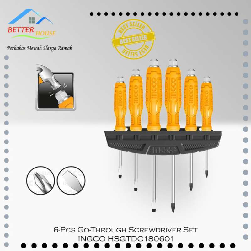 Promo Obeng Ketok Tembus 6-pcs Go-through Screwdriver Set Ingco Hsgtdc180601 Diskon 23% Di ...