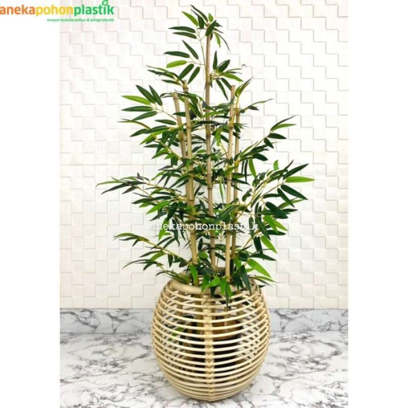 Promo Pohon Daun Bambu Hijau Kuning Latex Pot Dasar Cover Rotan Kupas ...