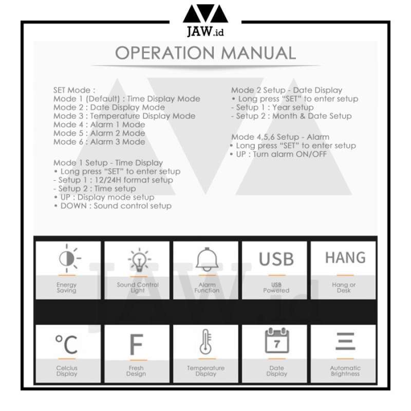 Jual Jaw.id Jam Dinding Led 3d / Jam Meja Digital Angka Modern ...