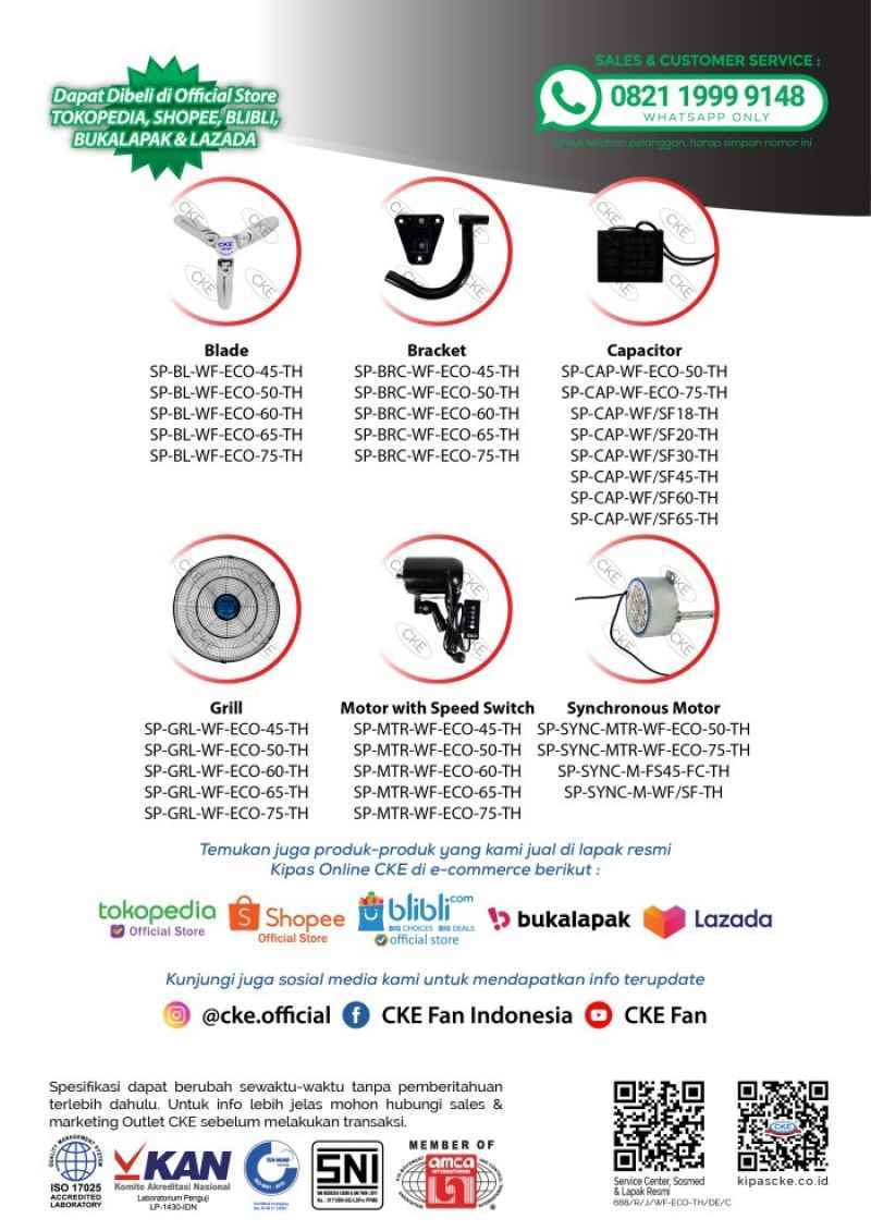 Promo Cke Wall Fan Wf-eco-45-th 18 Inch Kipas Angin Dinding Tembok ...