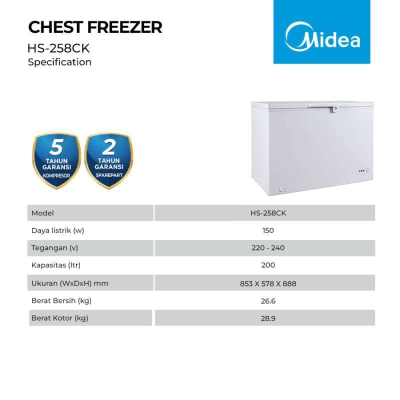 Promo Midea Chest Freezer Hs-258ck Kapasitas 200 Liter Diskon 33% Di ...