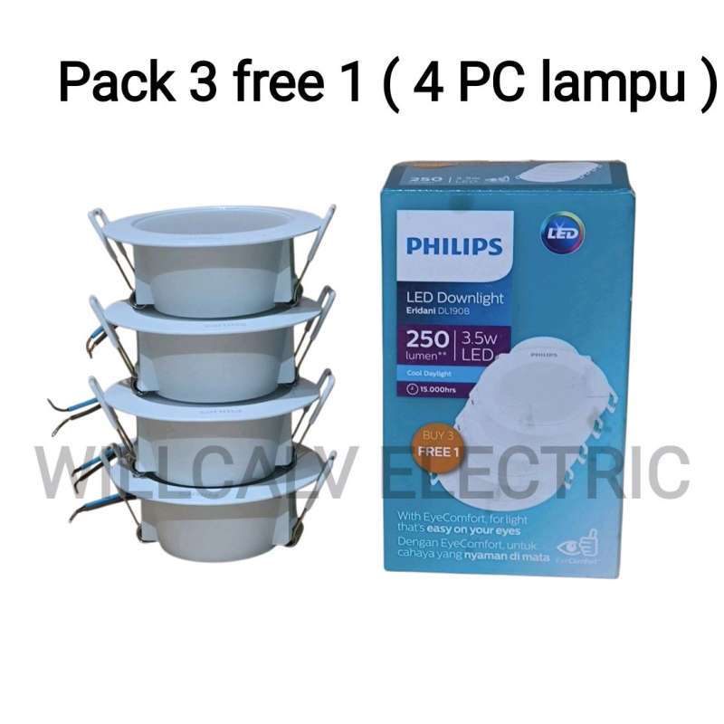 Promo Philips Eridani Pack 3.5w 3 Free 1 Isi 4 Pc Lampu Downlight Led ...