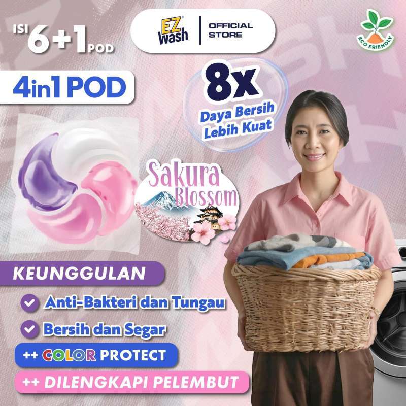Promo 【 4in1 Sakura Blossom 6+1 Pods 】 Ezwash Laundry Pod 4-in-1 Liquid ...