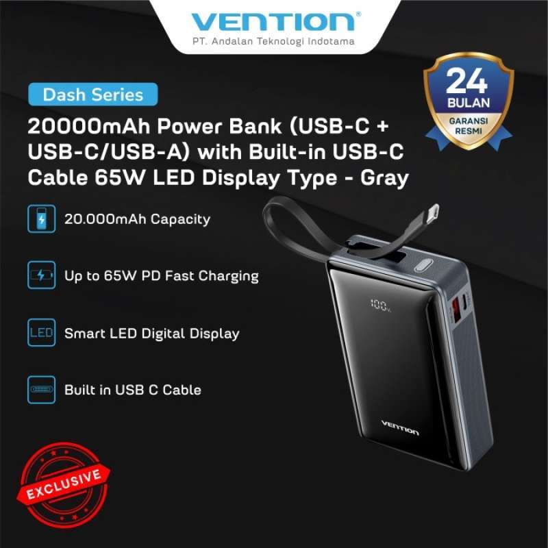 Promo Vention Powerbank Dash Series 20000mah 65w Qc Pd Pps Led Built In ...
