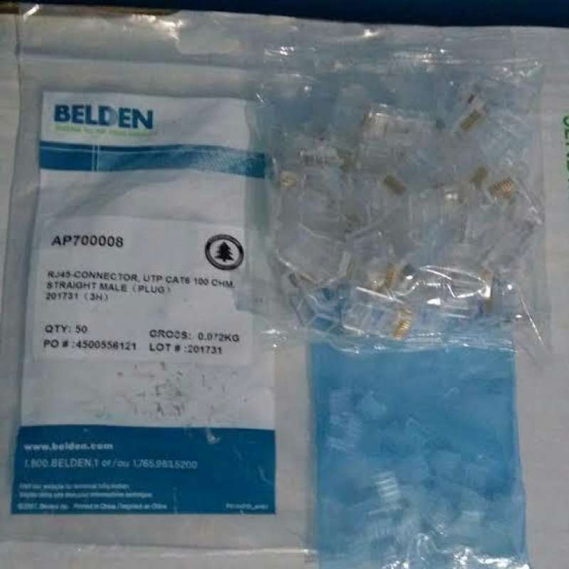 Jual Connector Belden Rj45 Cat6 1pack Isi 50 Original Cat 6 Utp Lan Rj ...