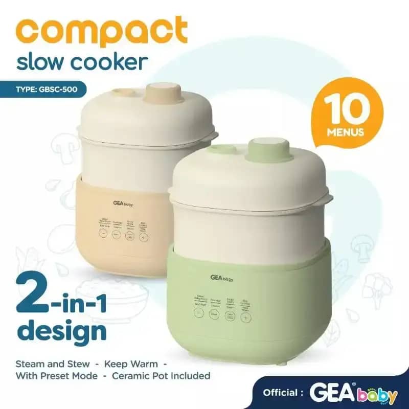 Jual Gea Baby 2 In 1 Compact Slow Cooker Gbsc-500 1 Liter Cooker Panci ...