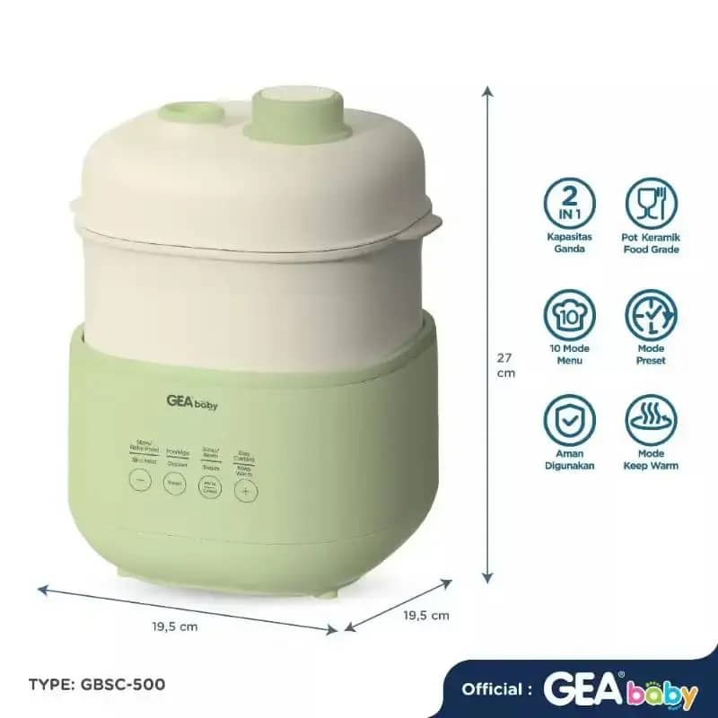 Jual Gea Baby 2 In 1 Compact Slow Cooker Gbsc-500 1 Liter Cooker Panci ...