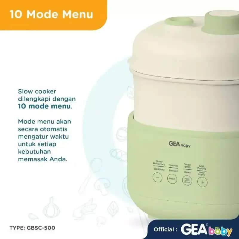 Jual Gea Baby 2 In 1 Compact Slow Cooker Gbsc-500 1 Liter Cooker Panci ...