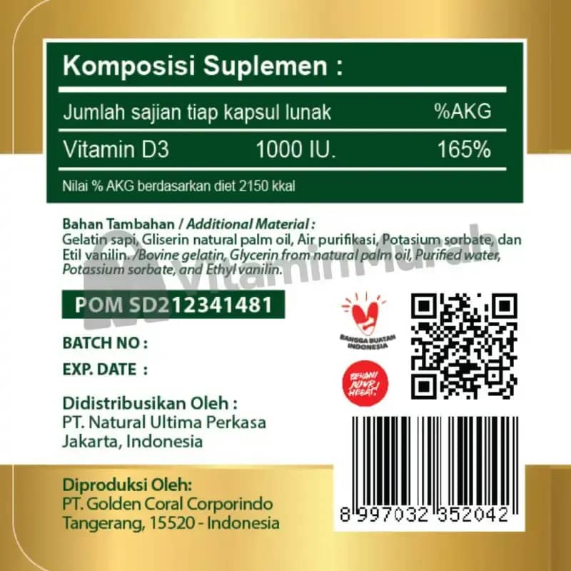 Jual Ulti Pride Vitamin D3 1000iu Isi 100 Kapsul Lunak Di Seller ...