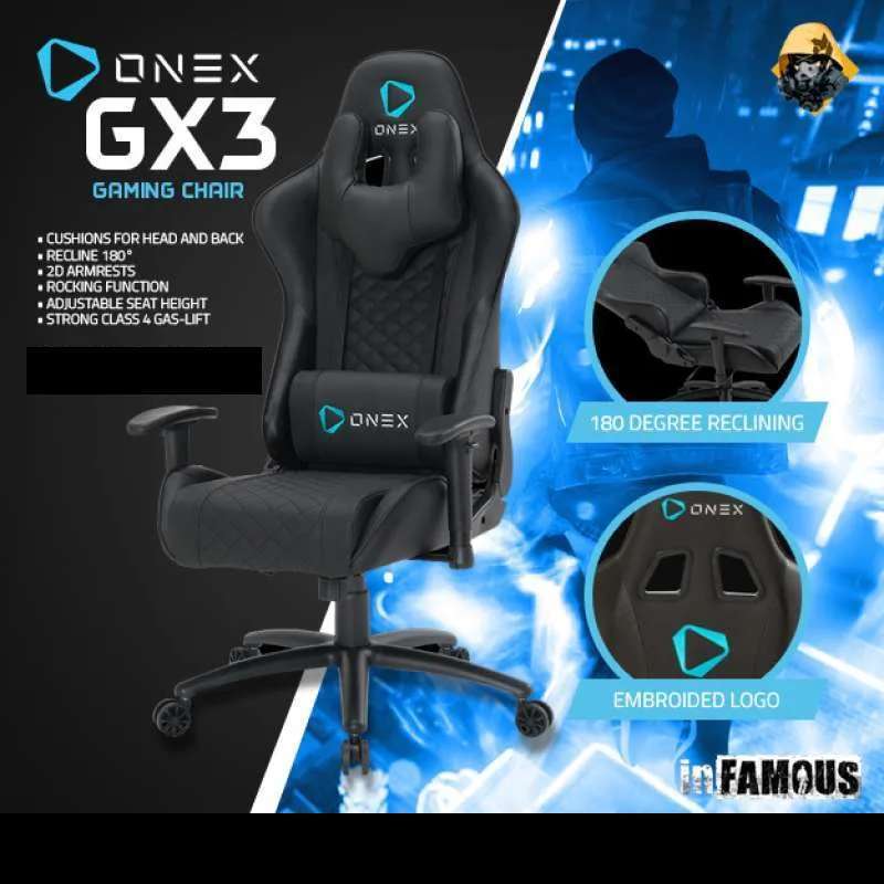 Promo Onex Gx3 / Gx 3 / Gx-3 Black Premium Quality Gaming Chair Kursi ...