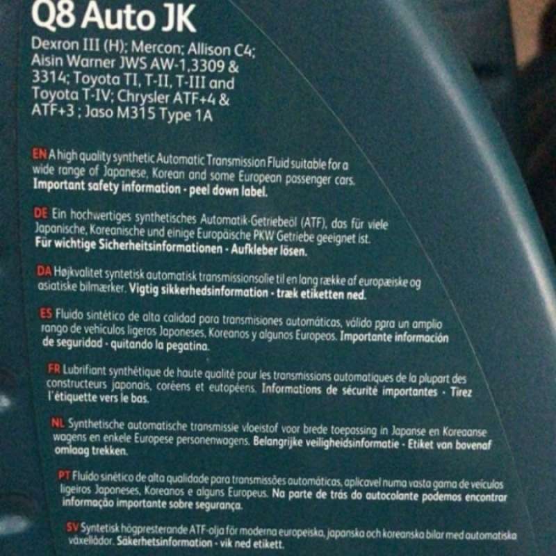 Jual Oli Transmisi Matic Automatic Q8 Synthetic Atf & Power Steering 1l ...